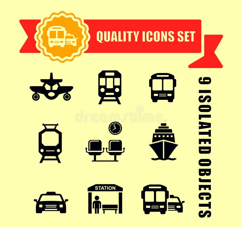 Transport Icons with Red Tape Stock Vector - Illustration of city, move ...