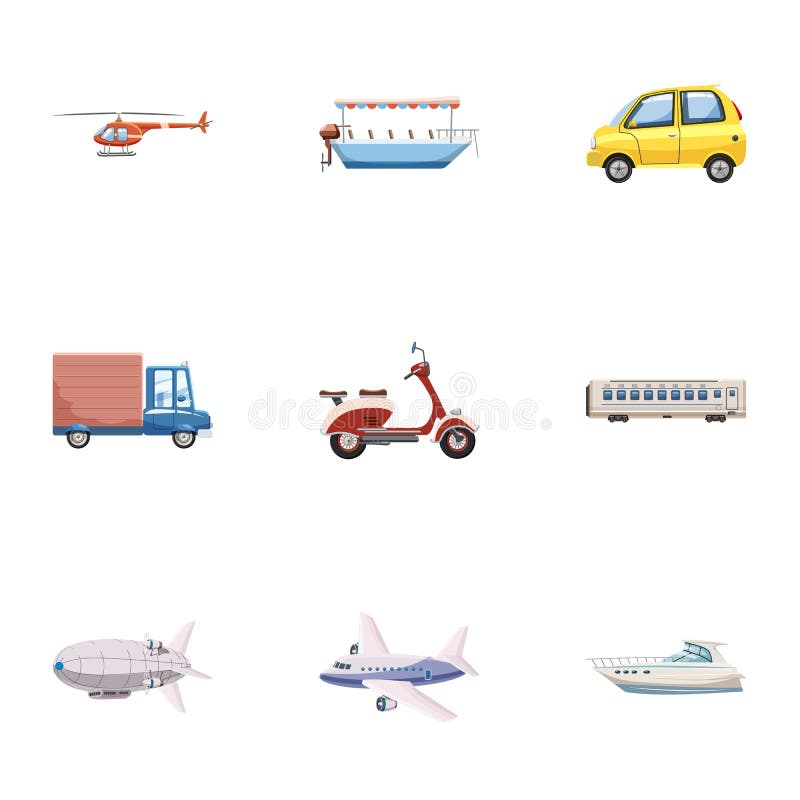 Transport Icons Set, Cartoon Style Stock Vector - Illustration of ...