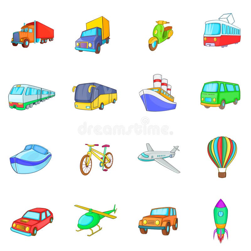 Transport Icons Set, Cartoon Style Stock Vector - Illustration of ...