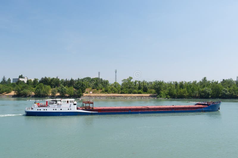Container Boat At The River Stock Image - Image of container, holland ...
