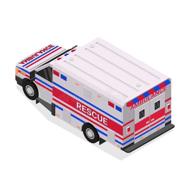 Transport Isometric Back View Ambulance Car. Isolated Vector ...