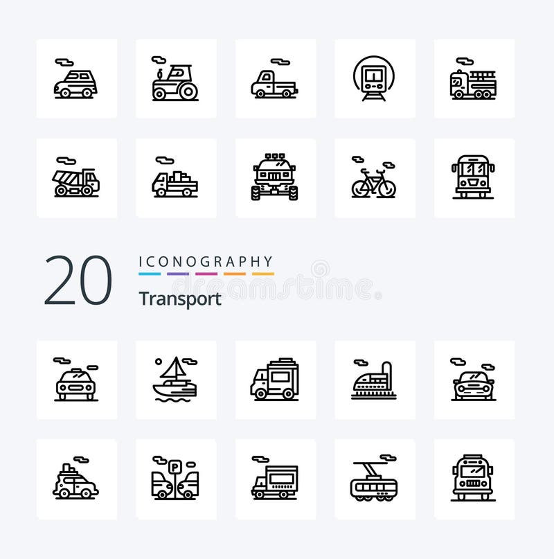 20 Transport Line Icon Pack Like Car Transport People Car Tunnel Stock ...