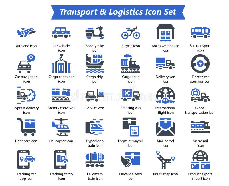 Transport and Logistics Blue Icon Set Stock Vector - Illustration of ...