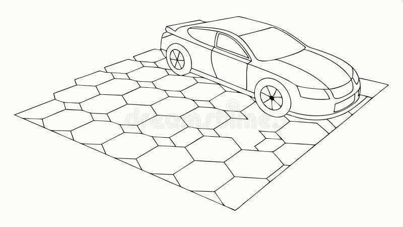 Transport and Logistics Illustration: Car on a Hexagonal Grid Road ...