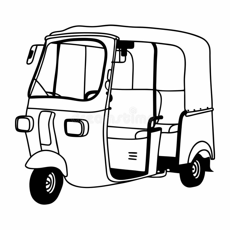 A Line Drawing of a Three Wheeled Vehicle on White Ground Stock ...