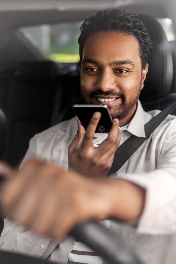 Man Driving Car and Recording Voice by Smartphone Stock Image - Image ...