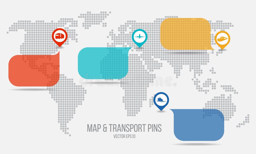 Transport Pins and Text Box and Map Vector Design Stock Vector ...