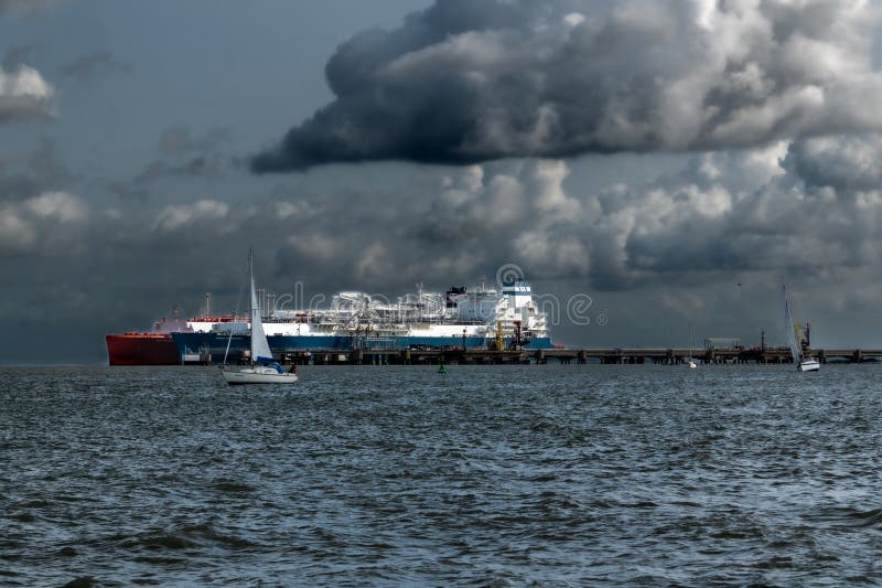 A Transport Ship is Loading at a Terminal in the North Sea Stock Image ...