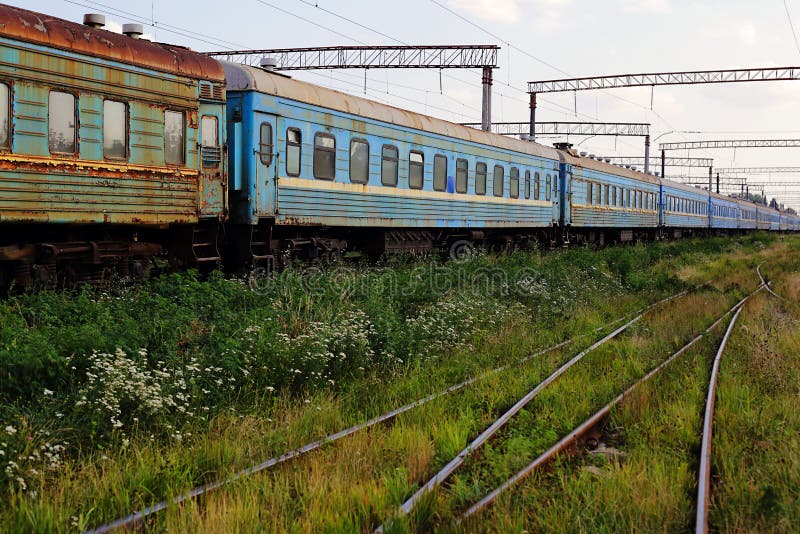 Transport - Side View on the Old Passenger Railroad Cars Train Stock ...