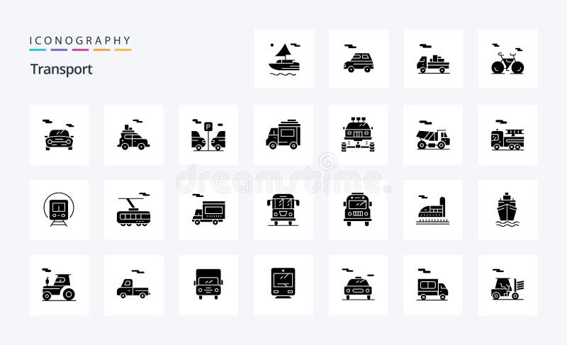 25 Transport Solid Glyph Icon Pack Stock Vector - Illustration of transport, vehicle: 264553438