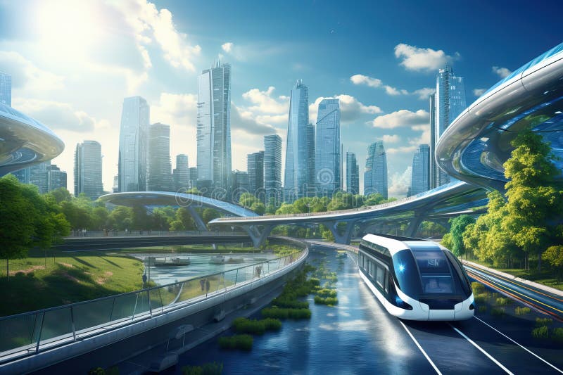 Transport To Be by the Railway, Modern Technology, City in Future Stock ...