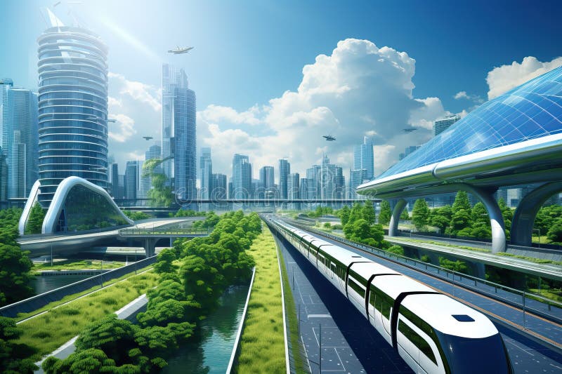 Transport To Be by the Railway, Modern Technology, City in Future Stock ...
