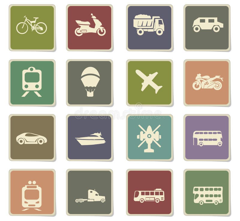 Transport types icon set stock illustration. Illustration of tractor ...