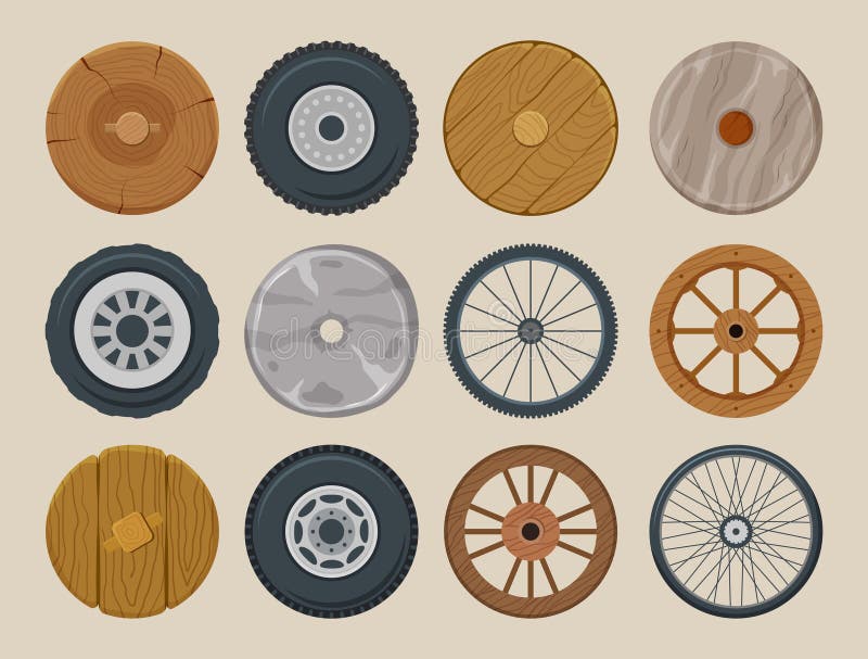 Transport Wheels. Round Cartoon Shapes Circles of Different Types ...