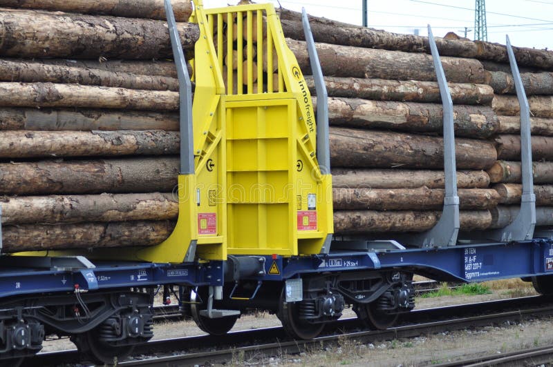 Transport of Wooden Logs on the Train. a Train Loaded with Wooden Logs ...