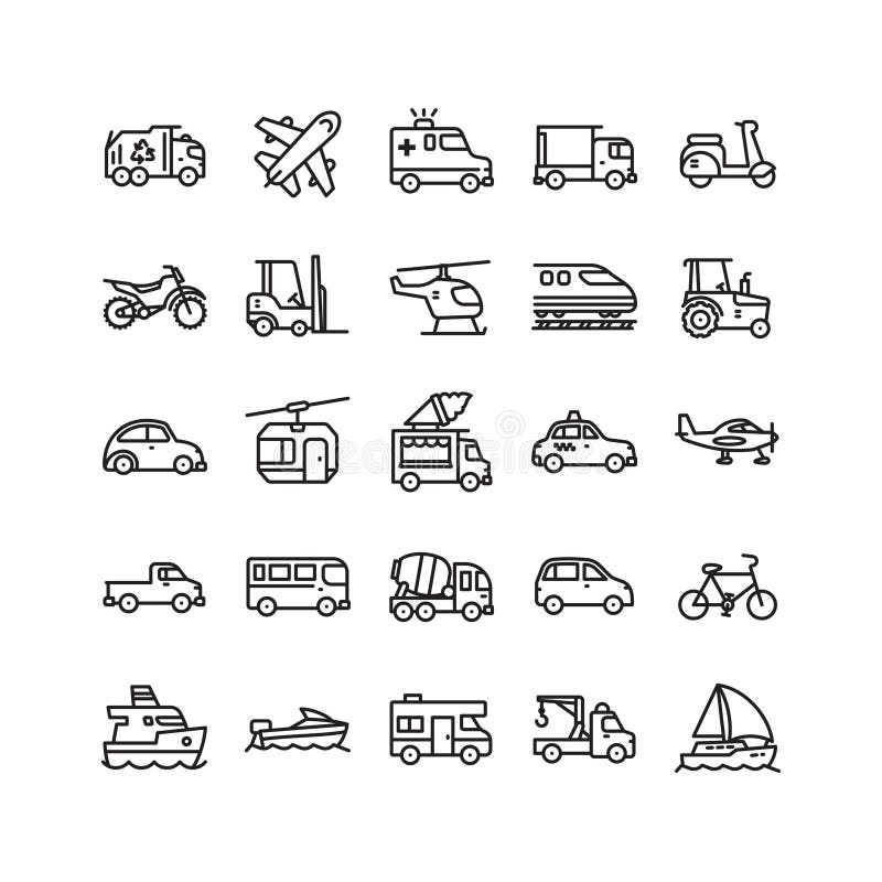Transportation Simple Outline Icon Set Stock Vector - Illustration of ...