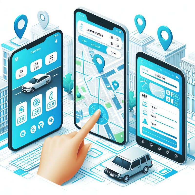Transportation App Interface with Ride Options, Map View, and F Stock ...