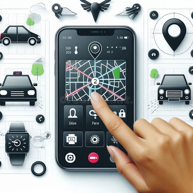 Transportation App Interface with Ride Options, Map View, and F Stock ...