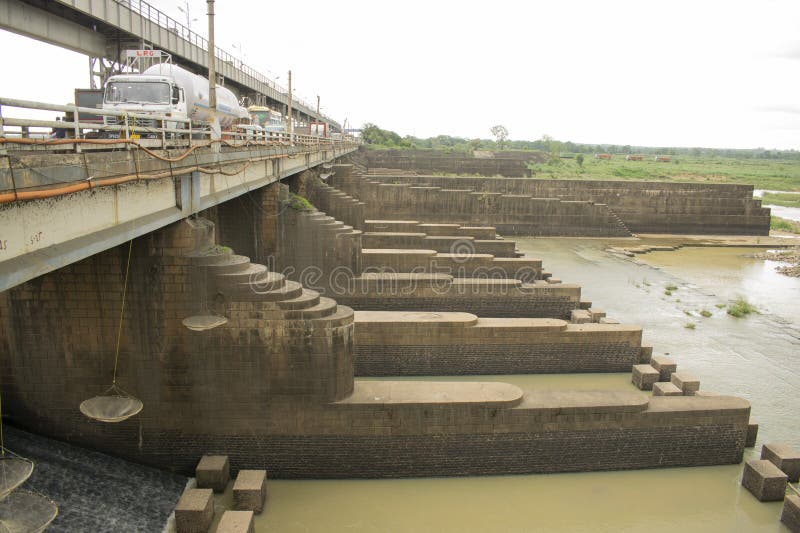 Transportation Bridge Over the Barrage with Water Gate Structures Over ...