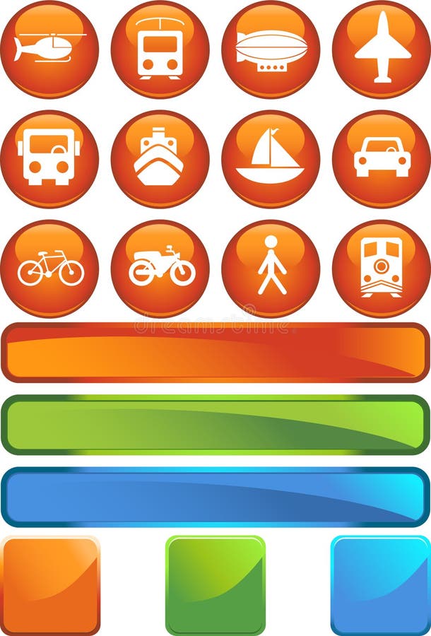 Transportation Buttons - Black and White Stock Vector - Illustration of ...