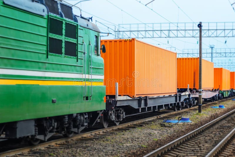 Transportation of Cargoes by Rail in Containers Stock Photo - Image of ...