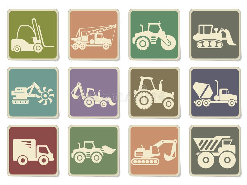 Transportation and Construction Machines Icons Stock Vector ...