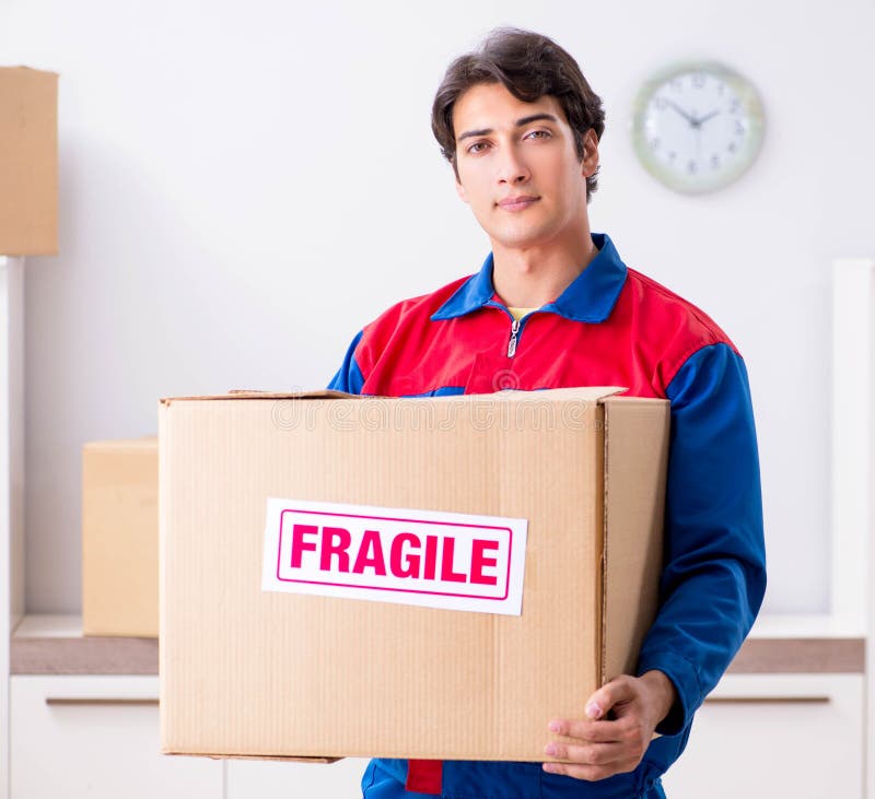 Transportation Contractor with Fragile Boxes Stock Photo - Image of ...