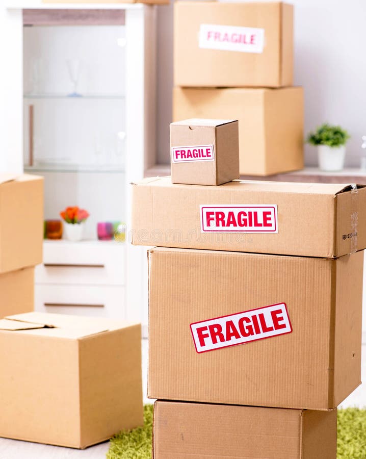 Transportation Contractor with Fragile Boxes Stock Photo - Image of ...
