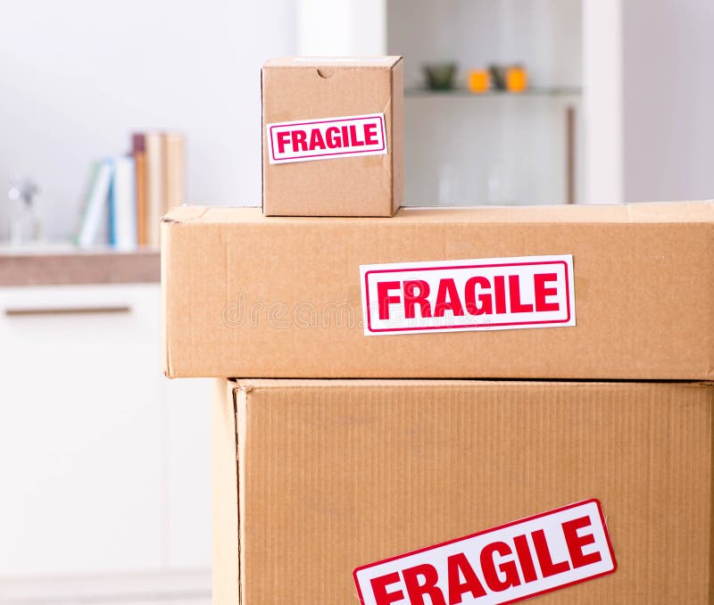 Transportation Contractor with Fragile Boxes Stock Photo - Image of ...