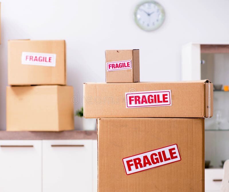 Transportation Contractor with Fragile Boxes Stock Image - Image of ...
