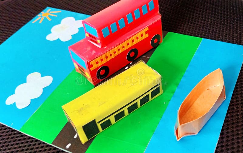 Transportation Crafts Made from Recycle Cardbox and Origami Stock Image ...
