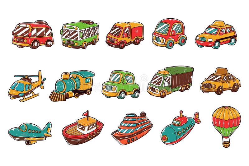 Transportation Element Hand-drawn Vector Illustration Set Stock Vector ...
