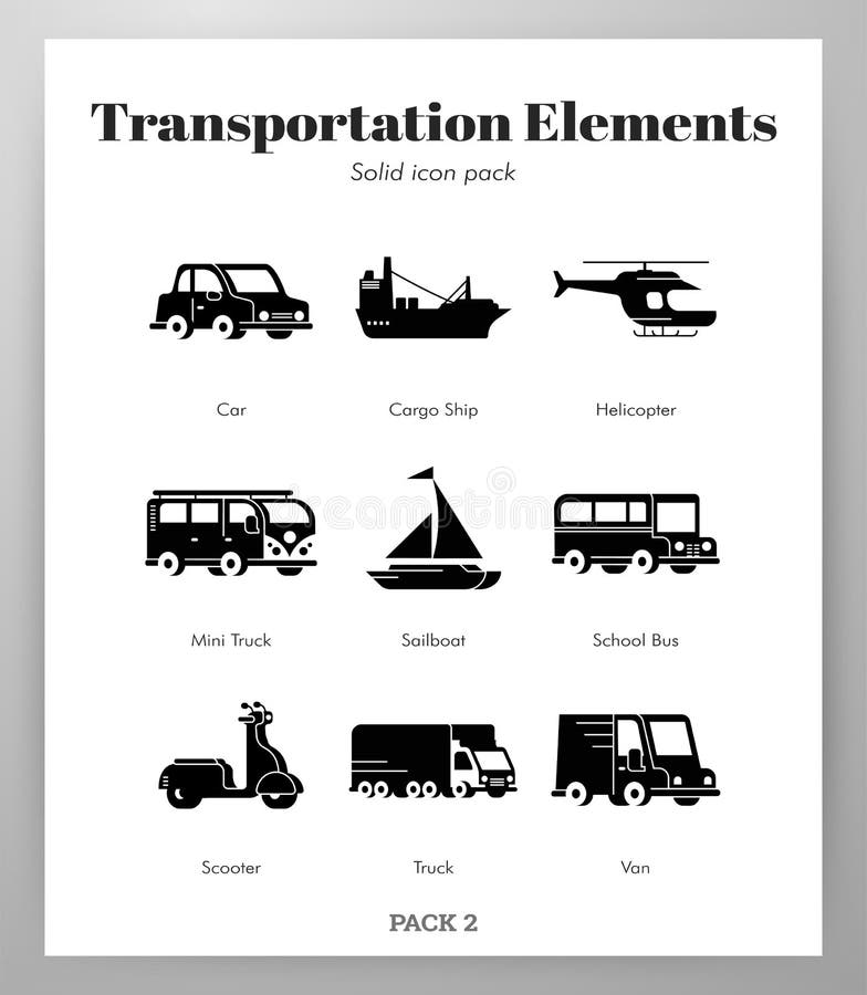 Transportation Elements Solid Pack Stock Vector - Illustration of ...