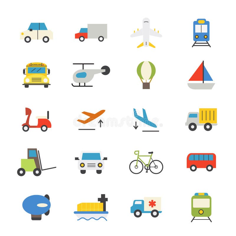 Transportation Flat Icons Color Stock Vector - Illustration of customs ...