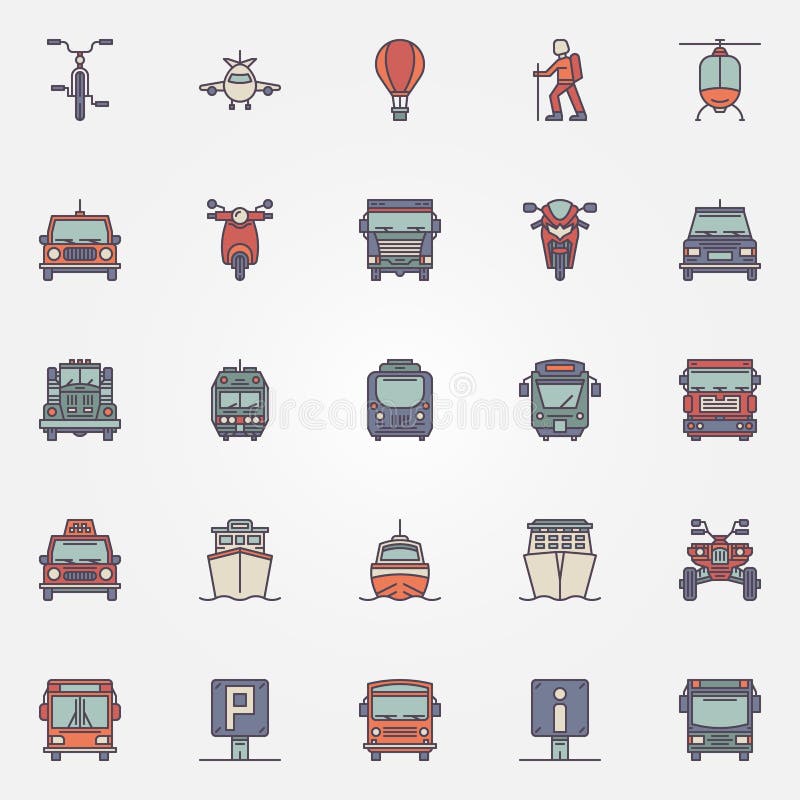 Transportation Flat Icons Set Stock Vector - Illustration of icon ...