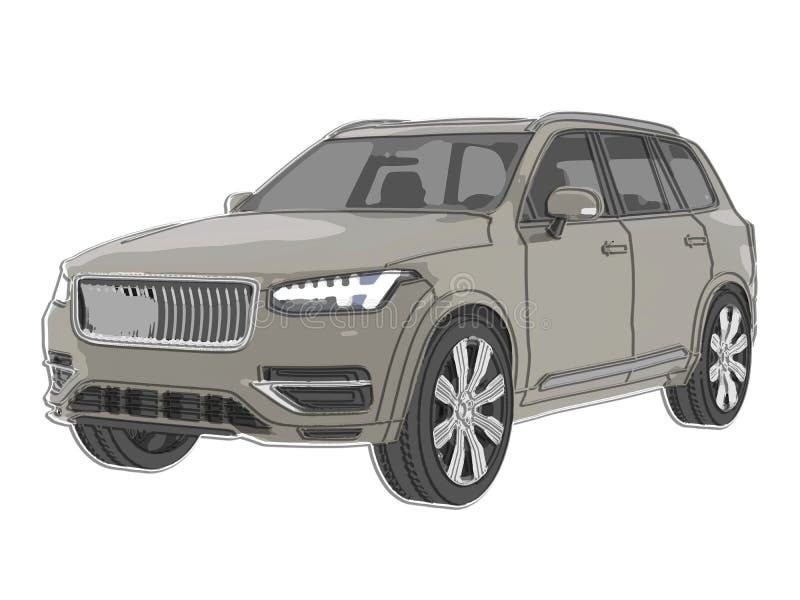 Transportation, Grey SUV Car with Front Lights on, Front Perspective ...