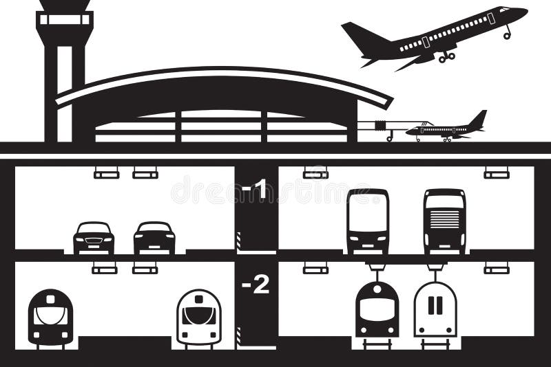 Transportation Hub at Airport Stock Vector - Illustration of engine ...