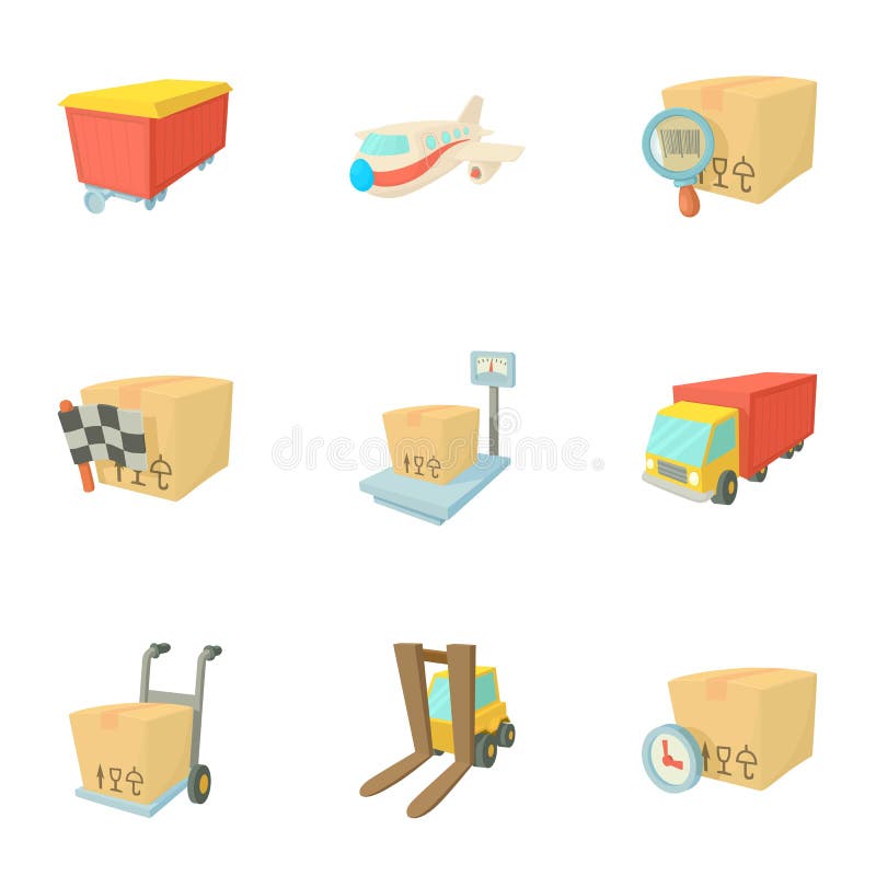 Transportation Icons Set, Cartoon Style Stock Vector - Illustration of ...