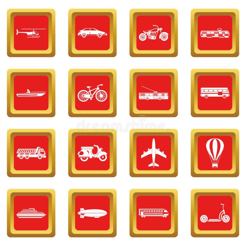 Transportation Icons Set Red Stock Vector - Illustration of taxi ...