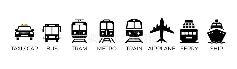 Transportation Icons in Simple Black and White. Public Transport Icons ...