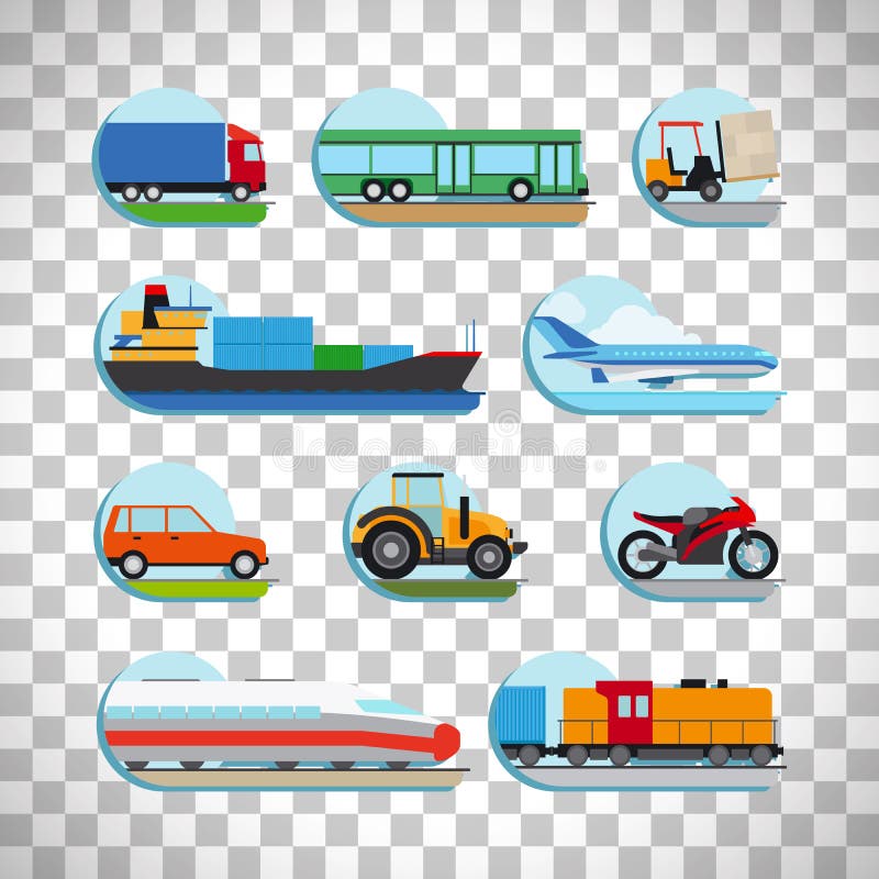 Transportation Icons on Transparent Background Stock Vector ...