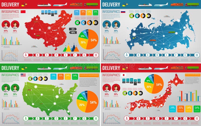 Transportation Inforgraphic Maps Collection with Charts, Graphics and ...
