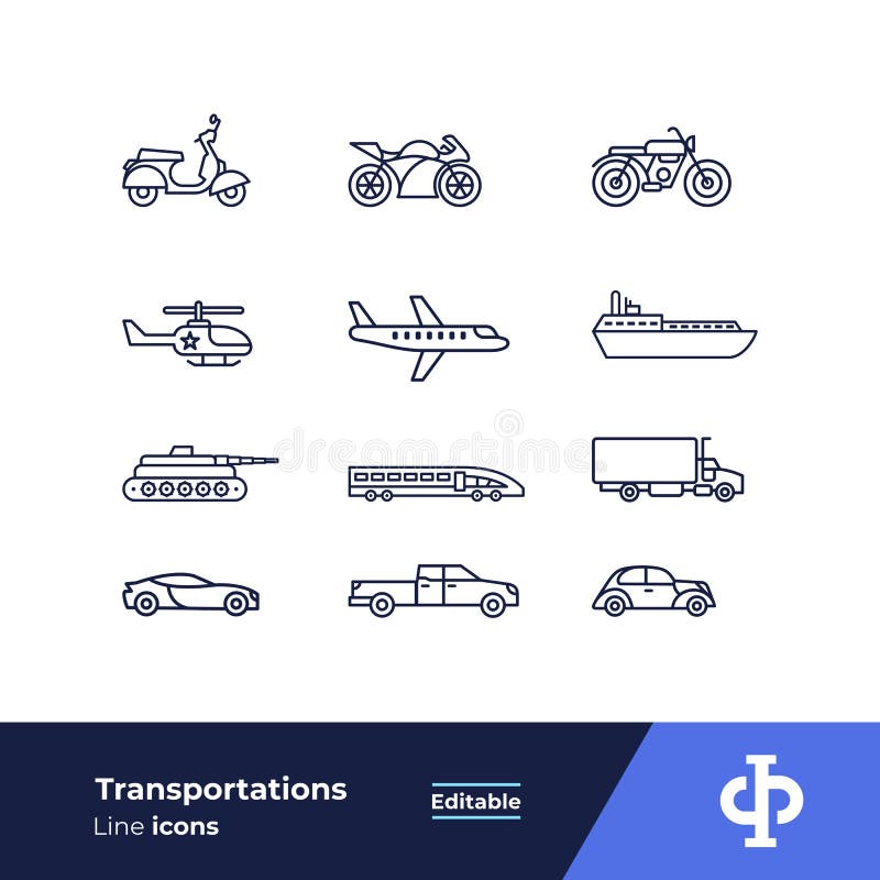 Transportation Line Icon Set, Transport Symbols Stock Vector ...