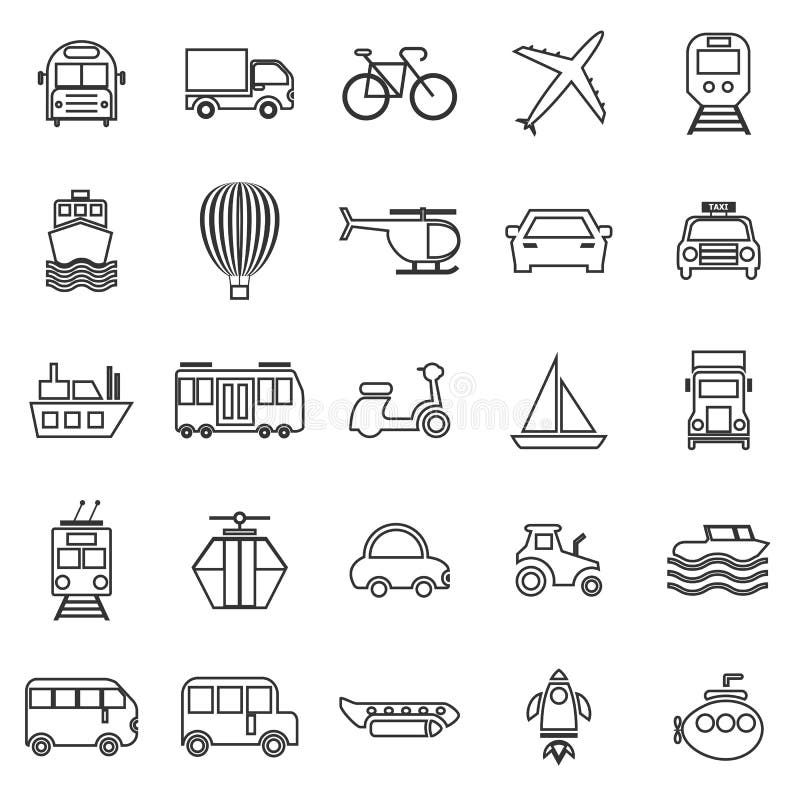 Transportation Icons with Reflect on White Background Stock Vector ...