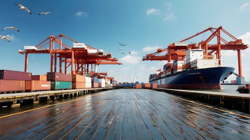 Transportation and Logistics of Container Cargo Ship at the Harbor. 3d ...