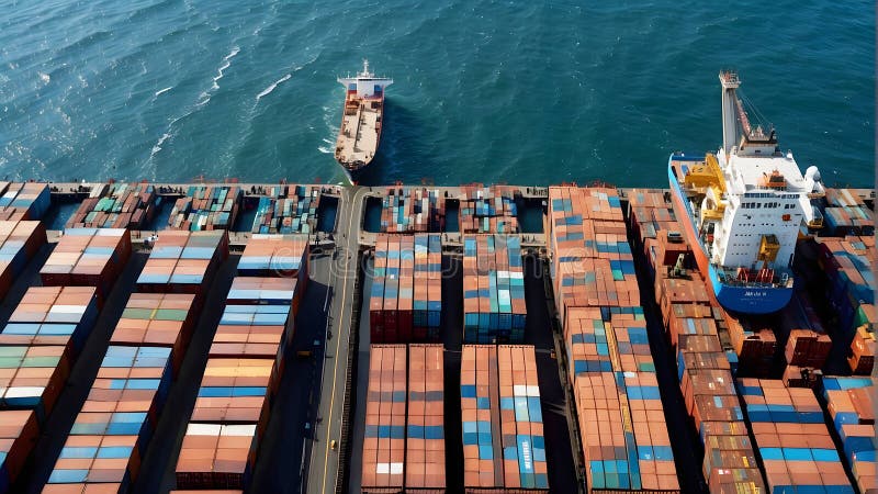 Transportation and Logistics of Container Cargo Ship at the Harbor. 3d ...