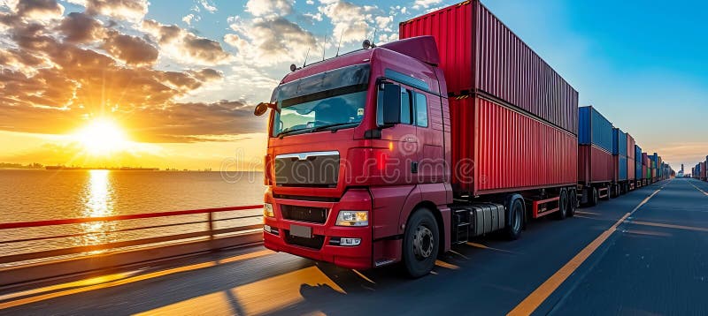 Transportation and Logistics Network with Cargo Ship and Trucks for ...