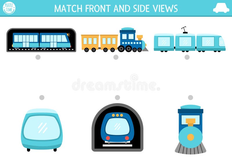 Transportation Matching Activity with Cute Side and Front View of Train ...