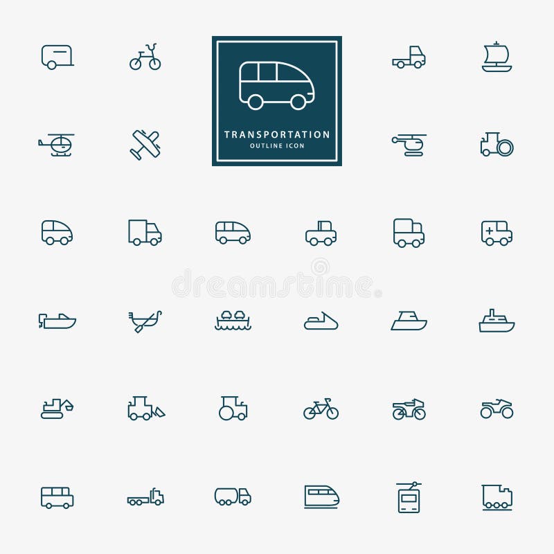 32 Transportation Minimal Outline Icons Stock Vector - Illustration of ...