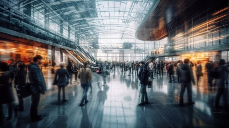 Transportation in Motion Busy Airport Terminal with Rushing Crowds ...